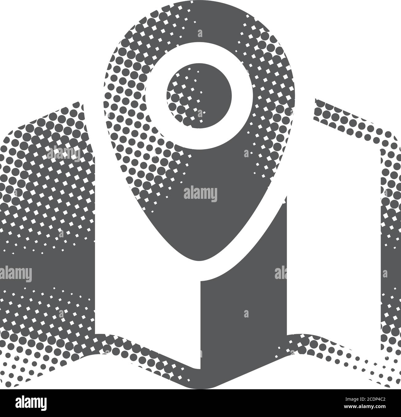 Map icon with pin location in halftone style. Black and white ...