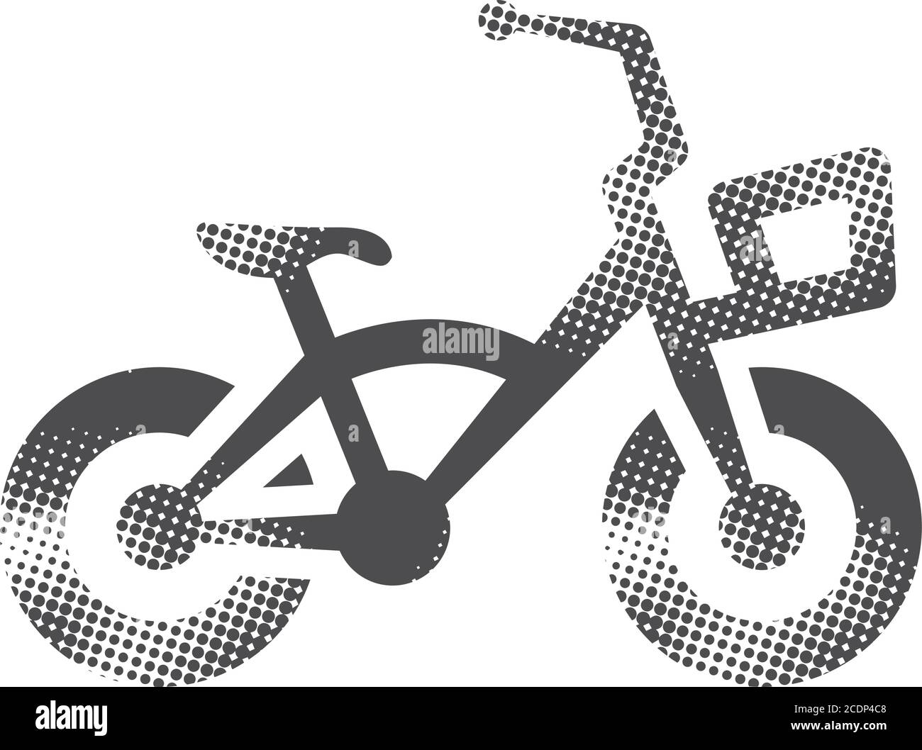 Kids bicycle icon in halftone style. Black and white monochrome vector ...