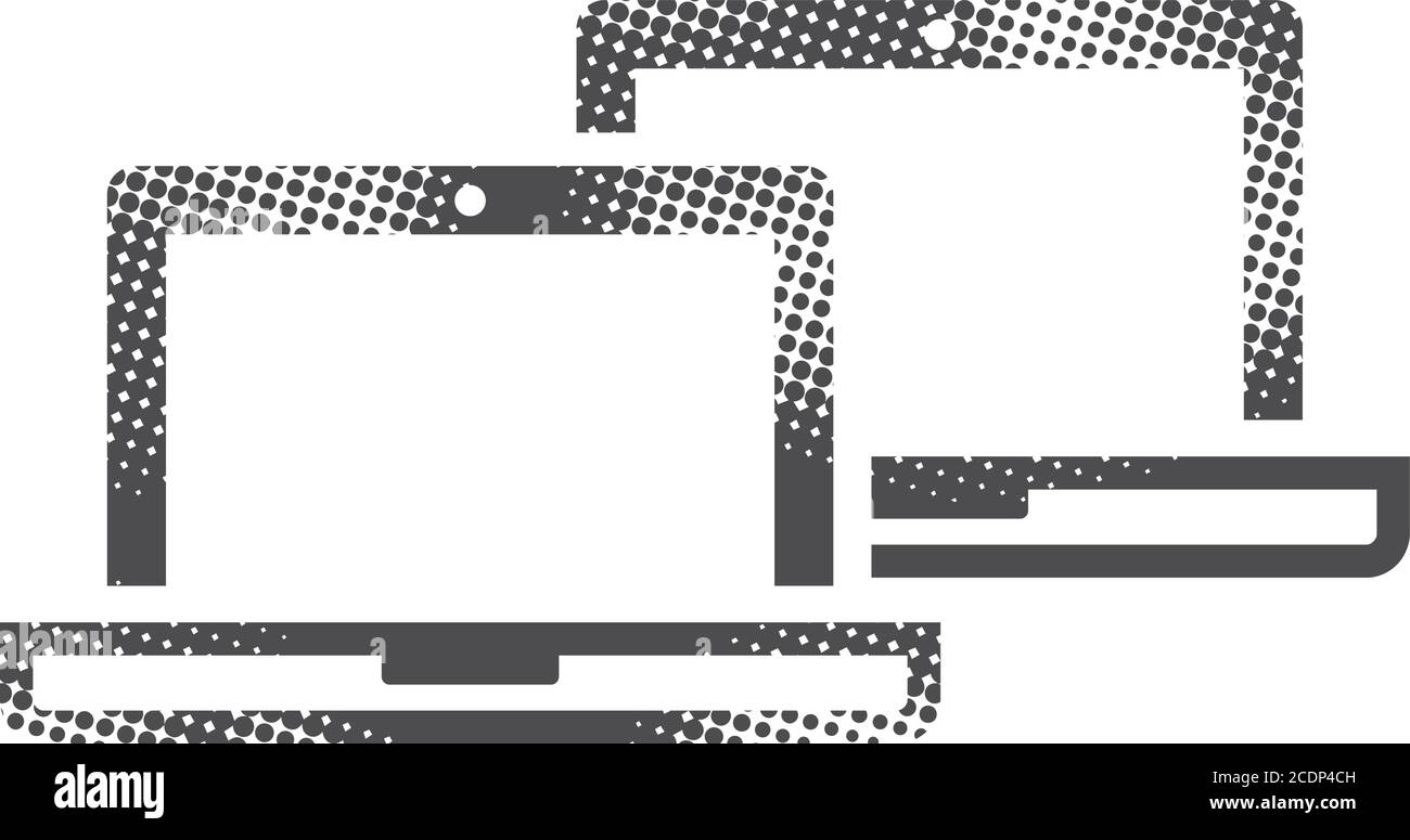 Laptops icon in halftone style. Black and white monochrome vector ...