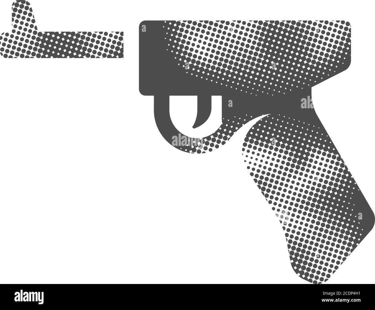Hand gun icon in halftone style. Black and white monochrome vector ...