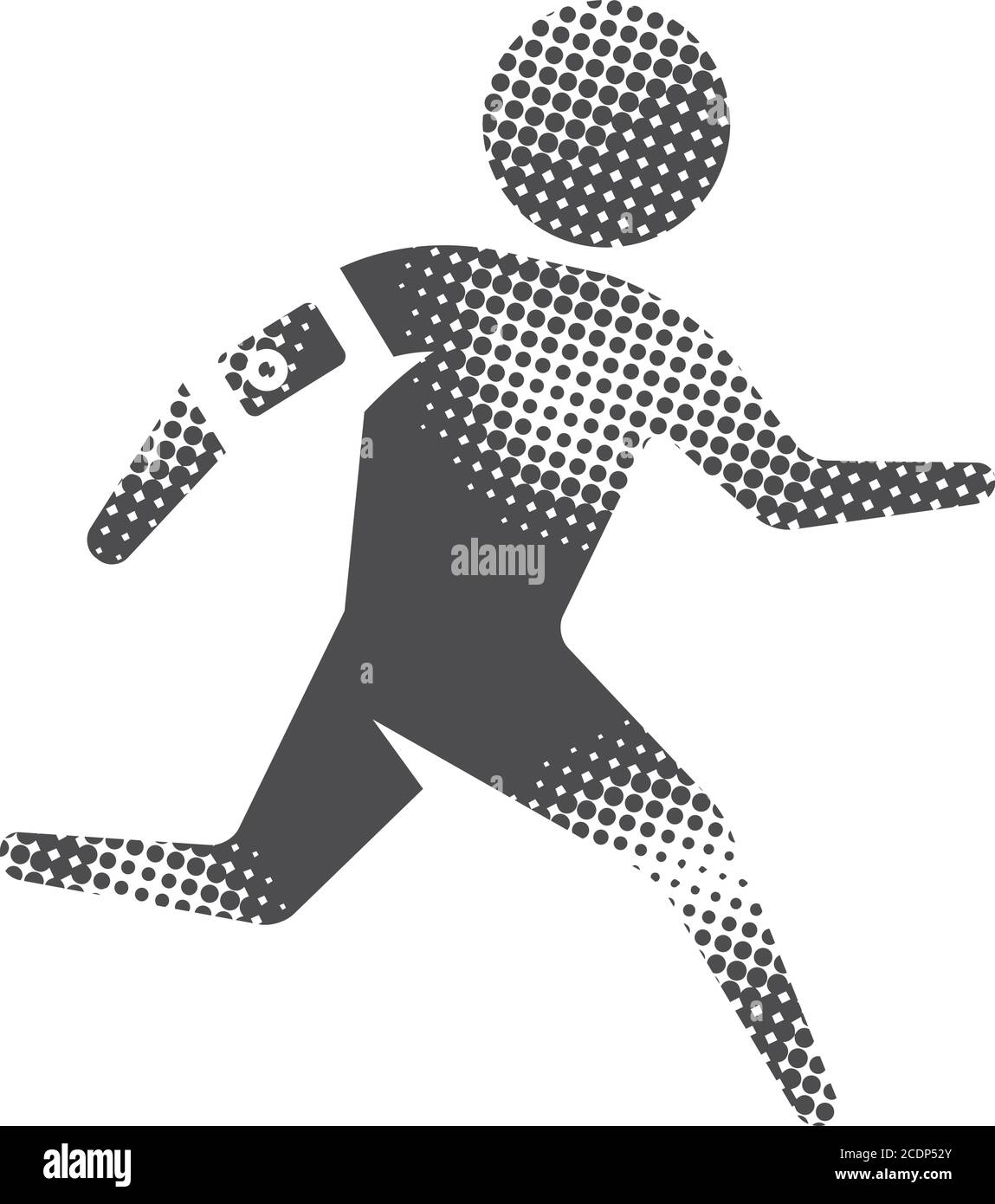 Running athlete icon in halftone style. Black and white monochrome ...