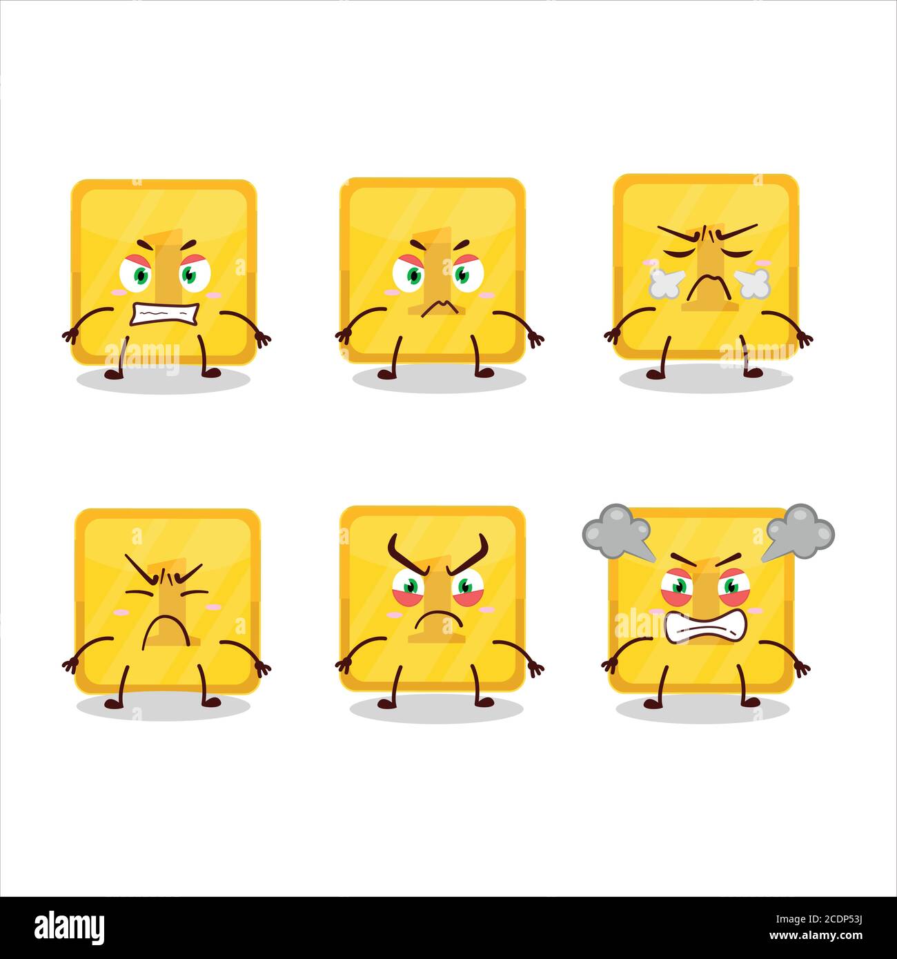 Gold first button cartoon character with various angry expressions ...