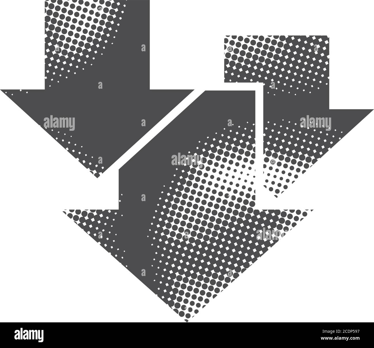 Multiple download arrow icon in halftone style. Black and white ...
