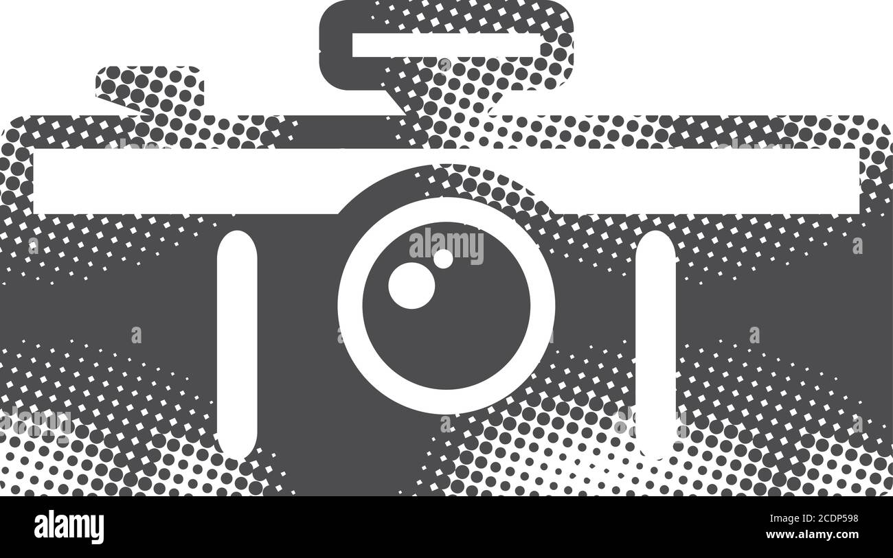 Panorama camera icon in halftone style. Black and white monochrome ...