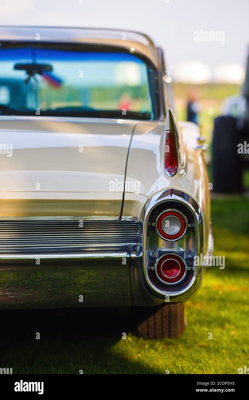 Back view of retro car Stock Photo - Alamy