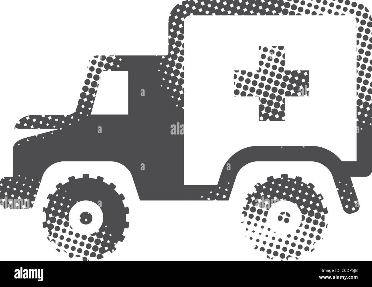 Military ambulance icon in halftone style. Black and white monochrome ...
