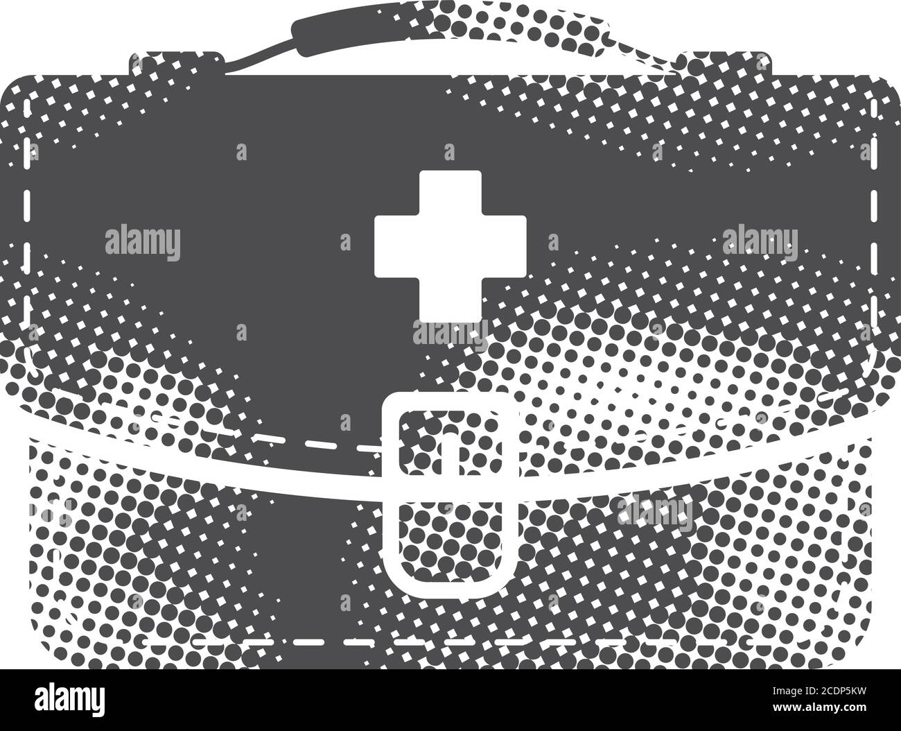 Vintage medical case icon in halftone style. Black and white monochrome ...