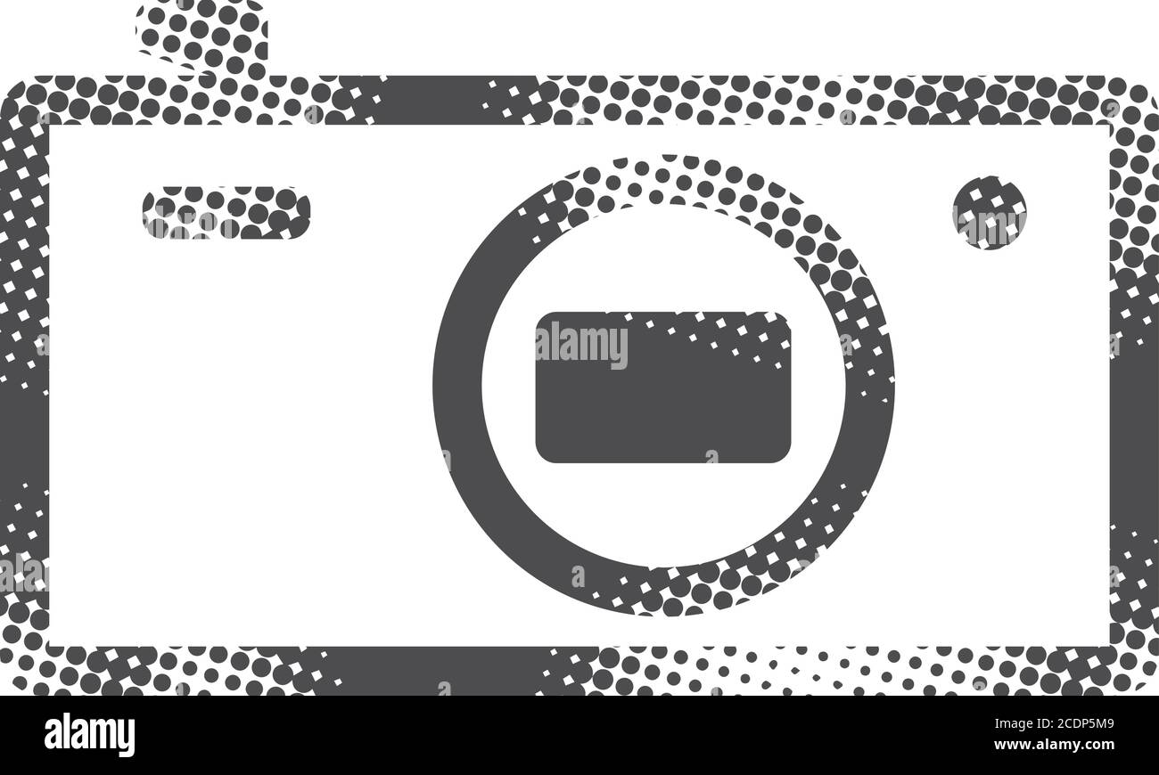 Camera icon in halftone style. Black and white monochrome vector ...