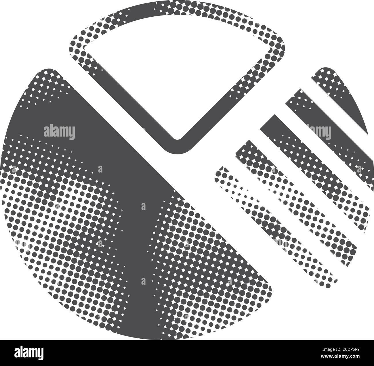 Pie chart icon in halftone style. Black and white monochrome vector ...