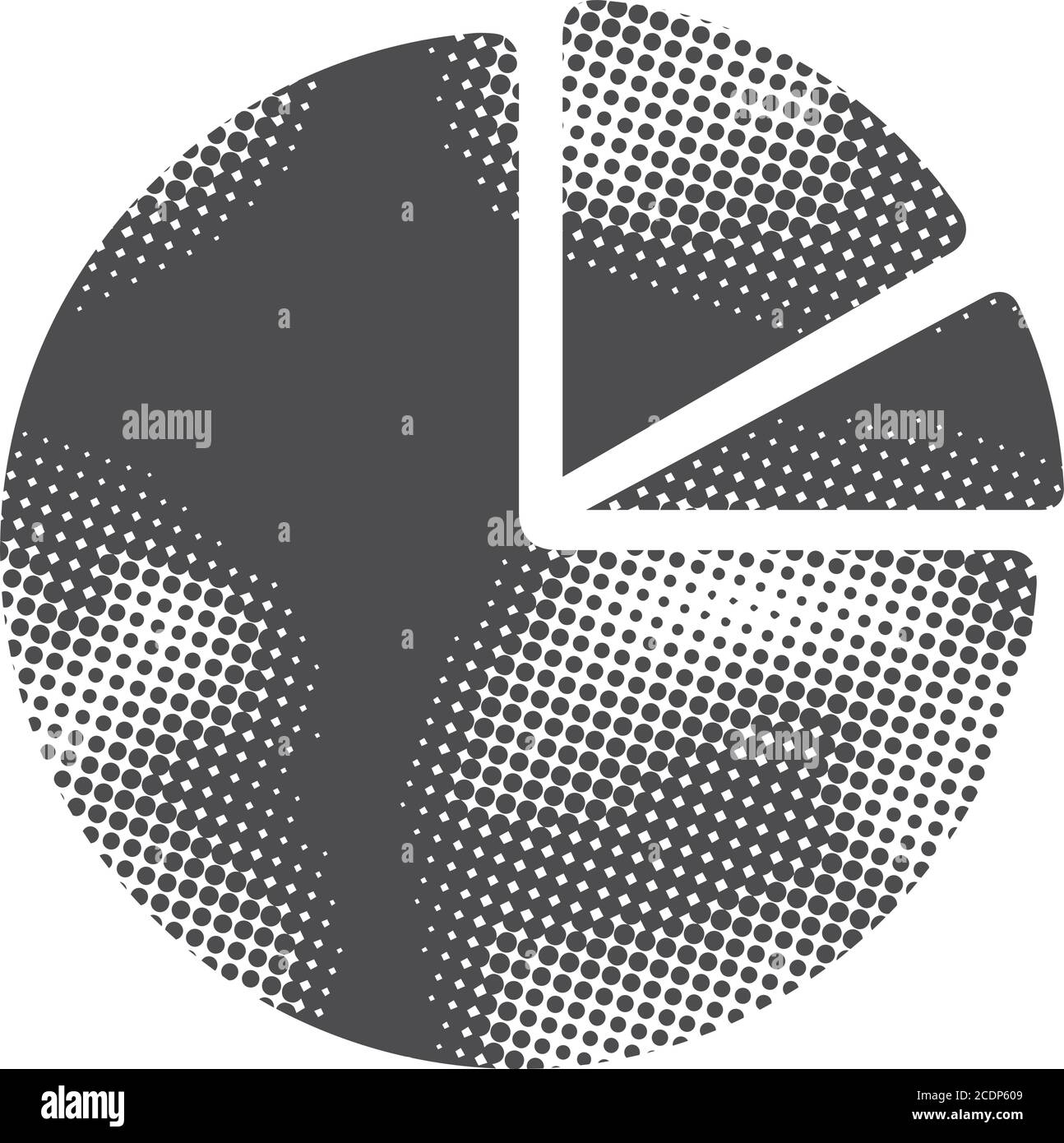 Pie chart icon in halftone style. Black and white monochrome vector ...