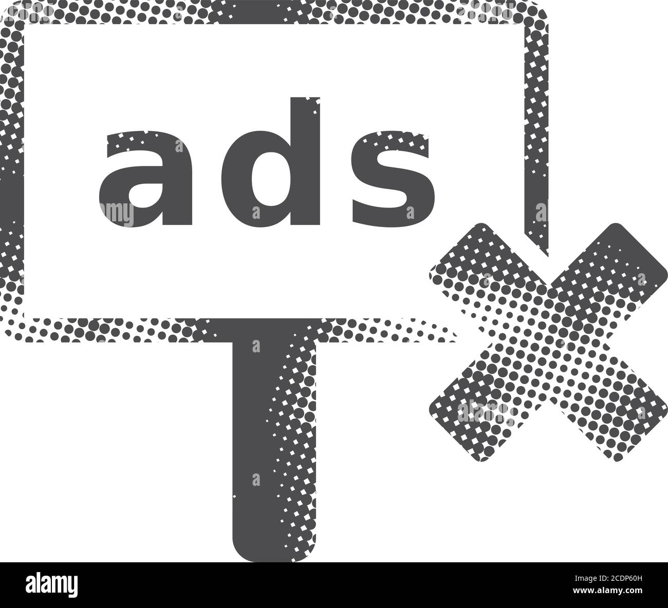 Ad post with cross sign icon in halftone style. Black and white ...