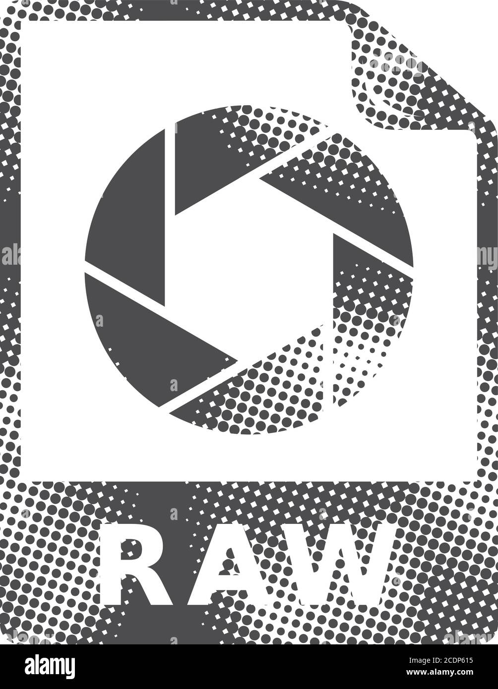 RAW file format icon in halftone style. Black and white monochrome ...
