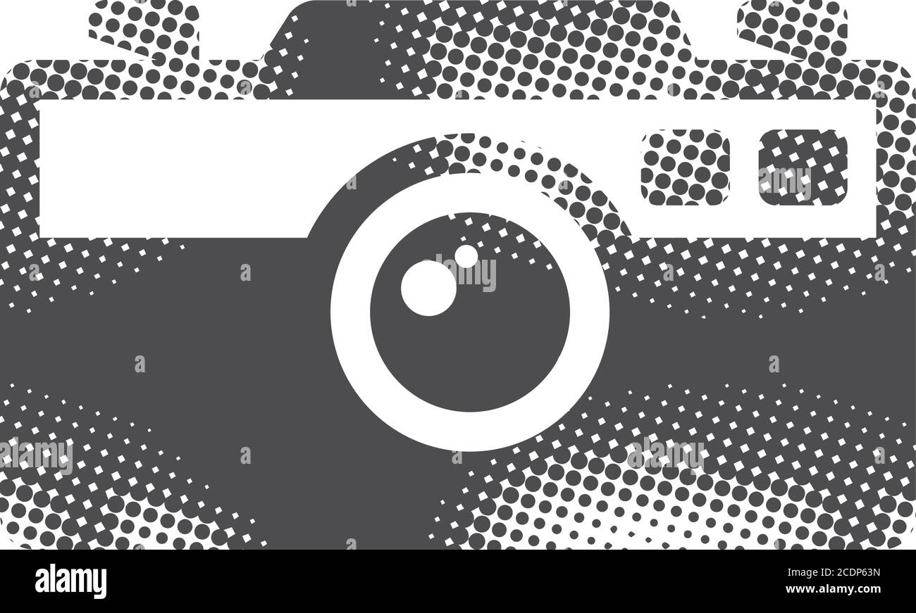 Range finder camera icon in halftone style. Black and white monochrome ...