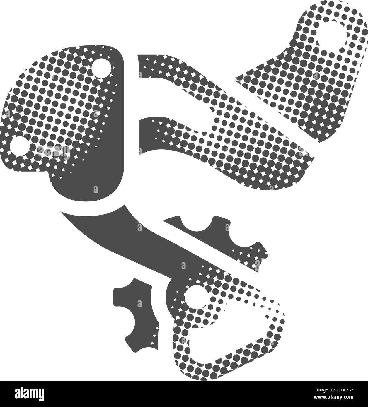 Rear deraillieur icon in halftone style. Black and white monochrome ...
