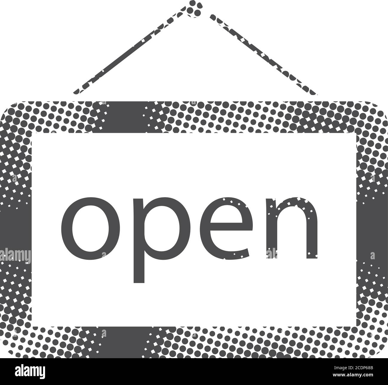 Open sign icon in halftone style. Black and white monochrome vector illustration Stock Vector ...