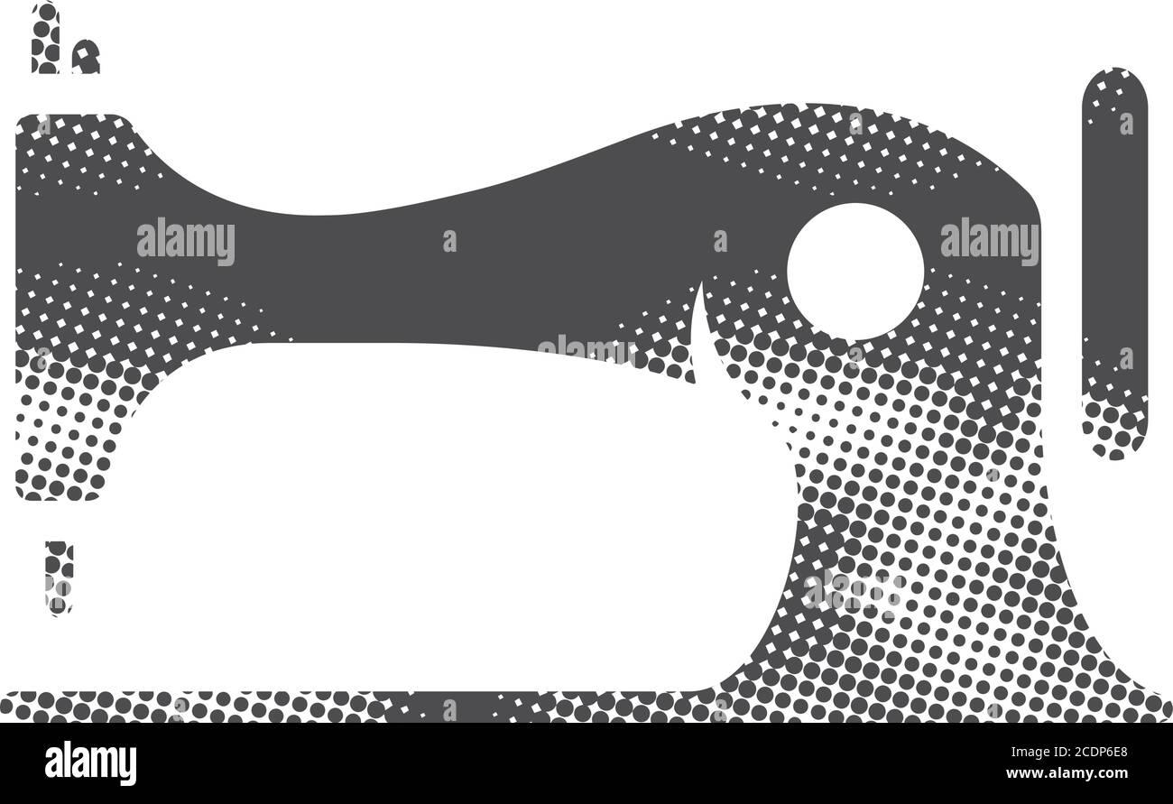Vintage sewing machine icon in halftone style. Black and white ...