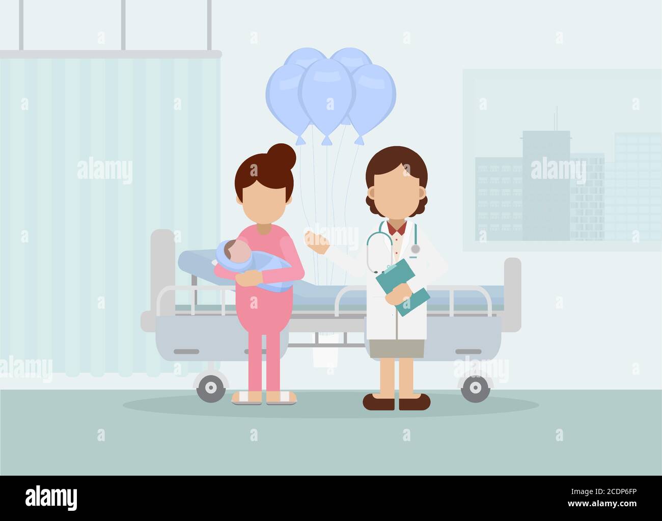 Maternity ward with doctor flat design vector illustration Stock Vector ...
