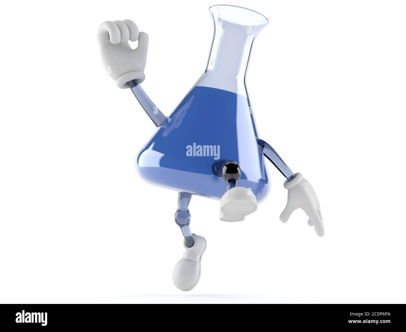 Chemistry flask character jumping on white background Stock Photo - Alamy