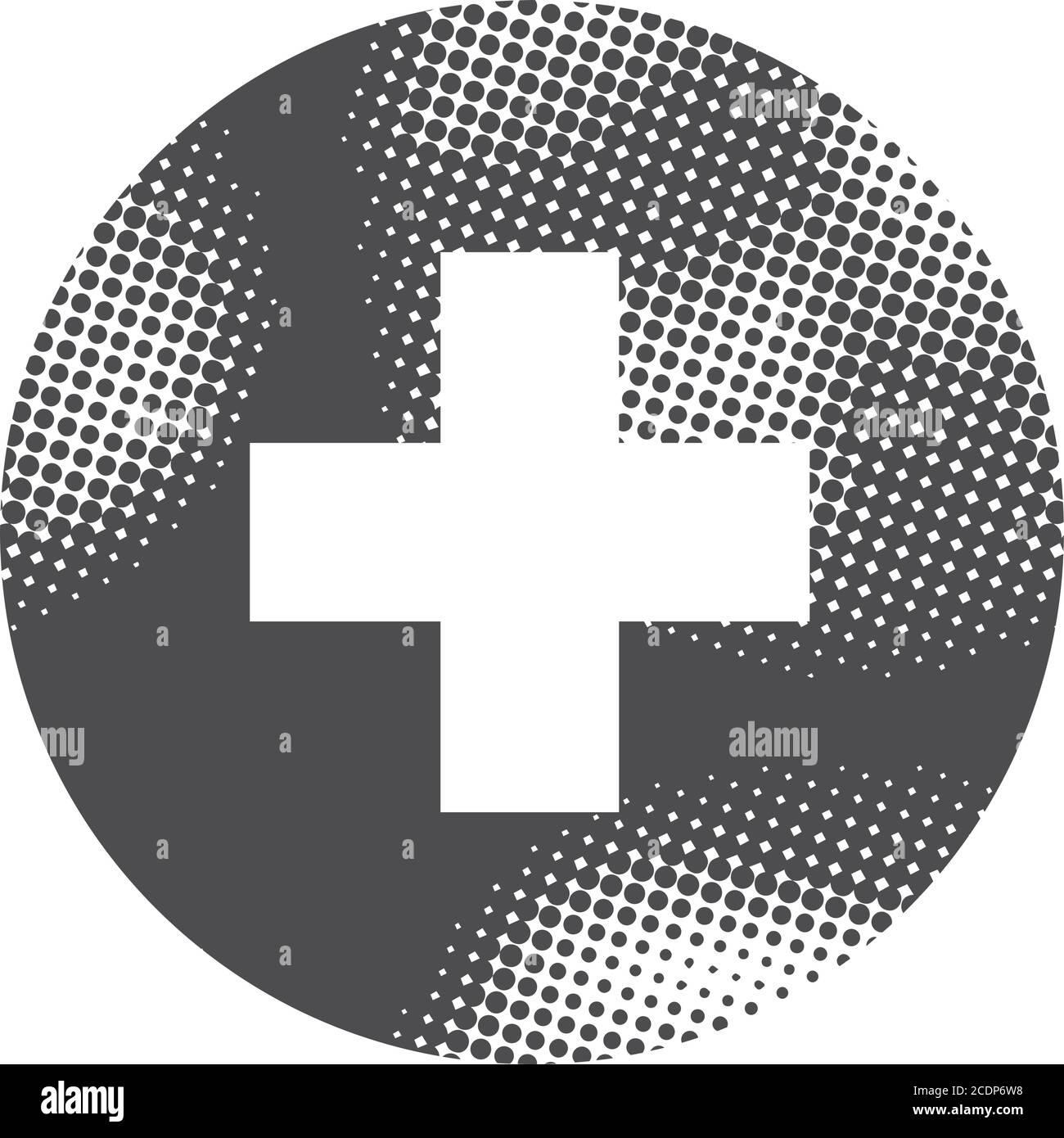 Plus sign icon in halftone style. Black and white monochrome vector ...