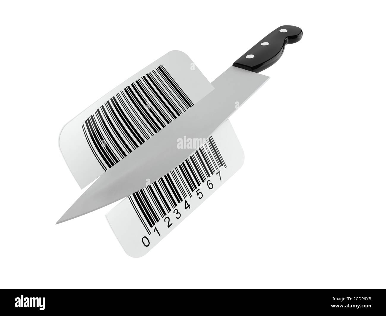 Barcode cut by knife isolated on white background Stock Photo - Alamy