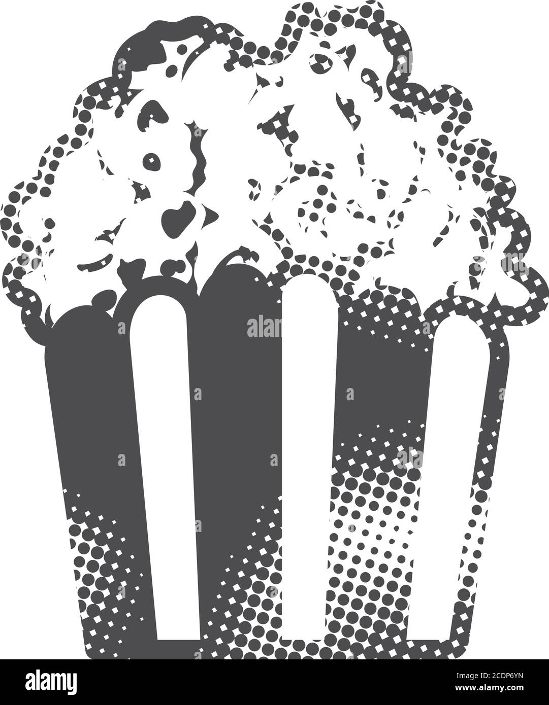Popcorn icon in halftone style. Black and white monochrome vector ...