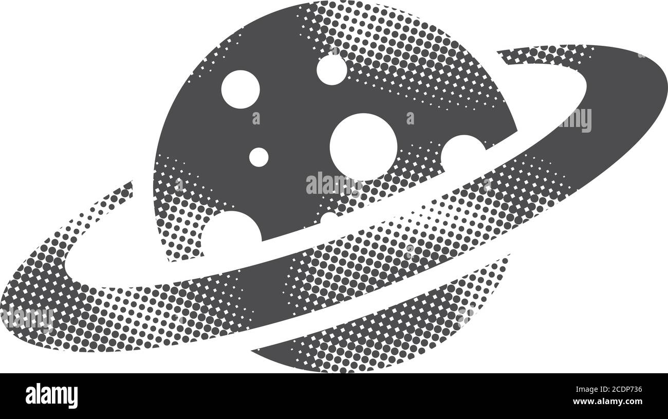 Planet Saturn icon in halftone style. Black and white monochrome vector ...