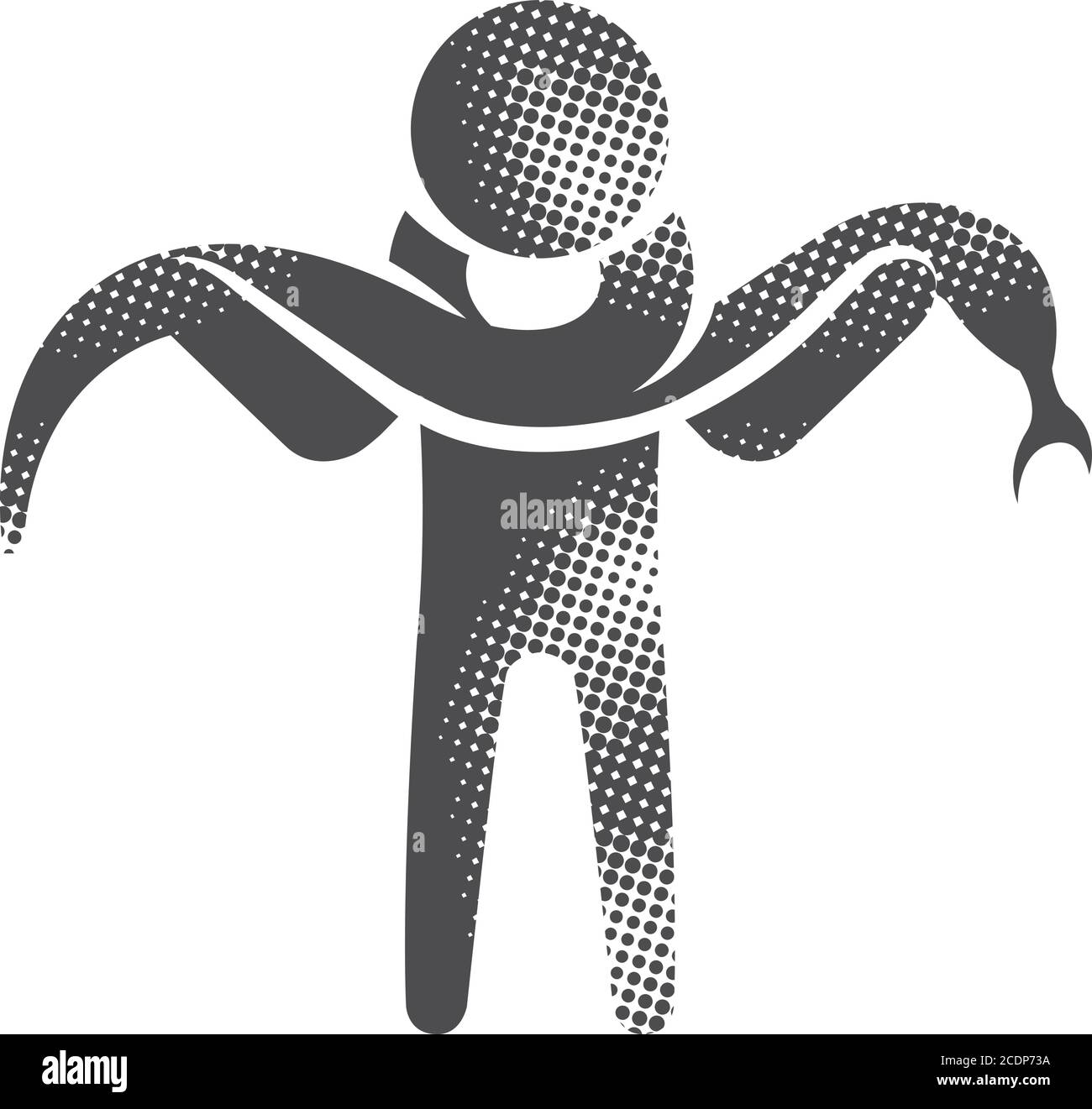 Man holding snake icon in halftone style. Black and white monochrome ...