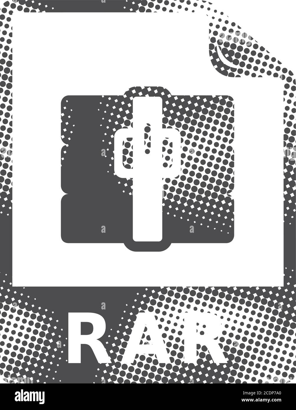 Compressed file format icon in halftone style. Black and white ...