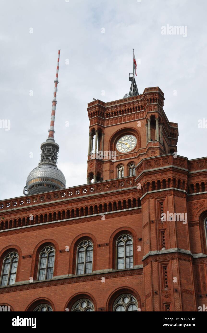 Red City Hall and Radio Tower in Berlin Stock Photo - Alamy