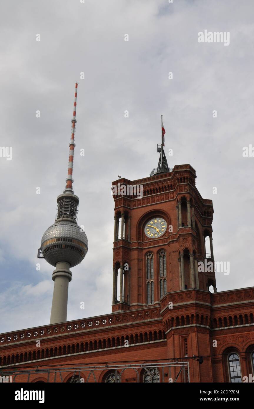 Red City Hall and Radio Tower in Berlin Stock Photo - Alamy