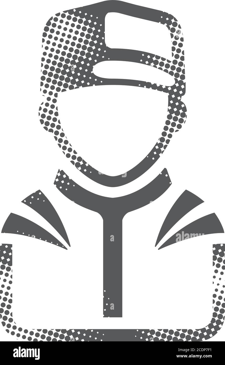 Racer avatar icon in halftone style. Black and white monochrome vector ...