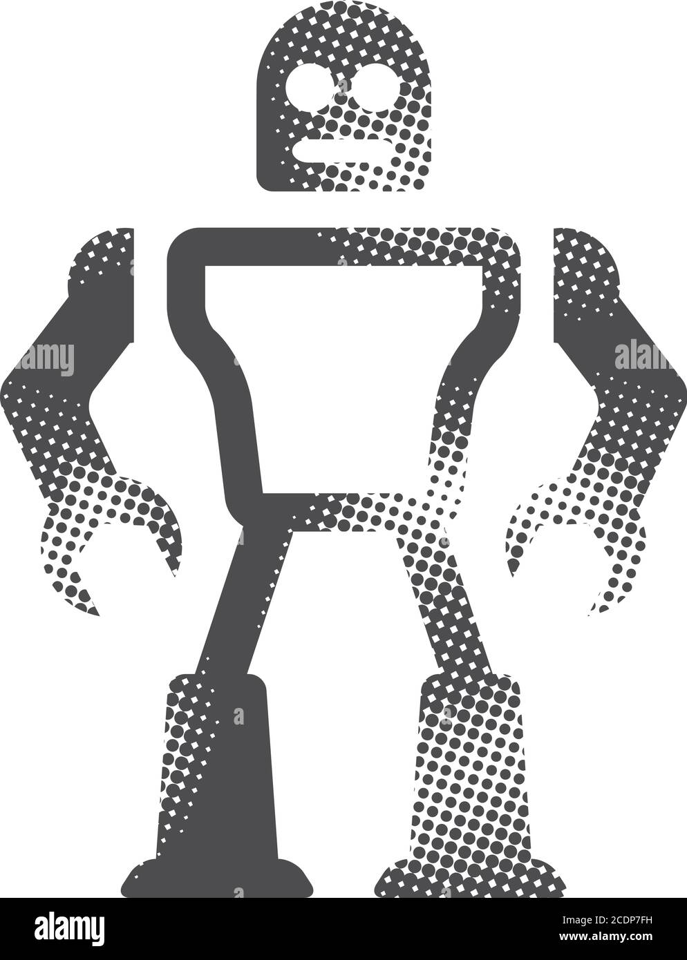 Toy robot icon in halftone style. Black and white monochrome vector ...