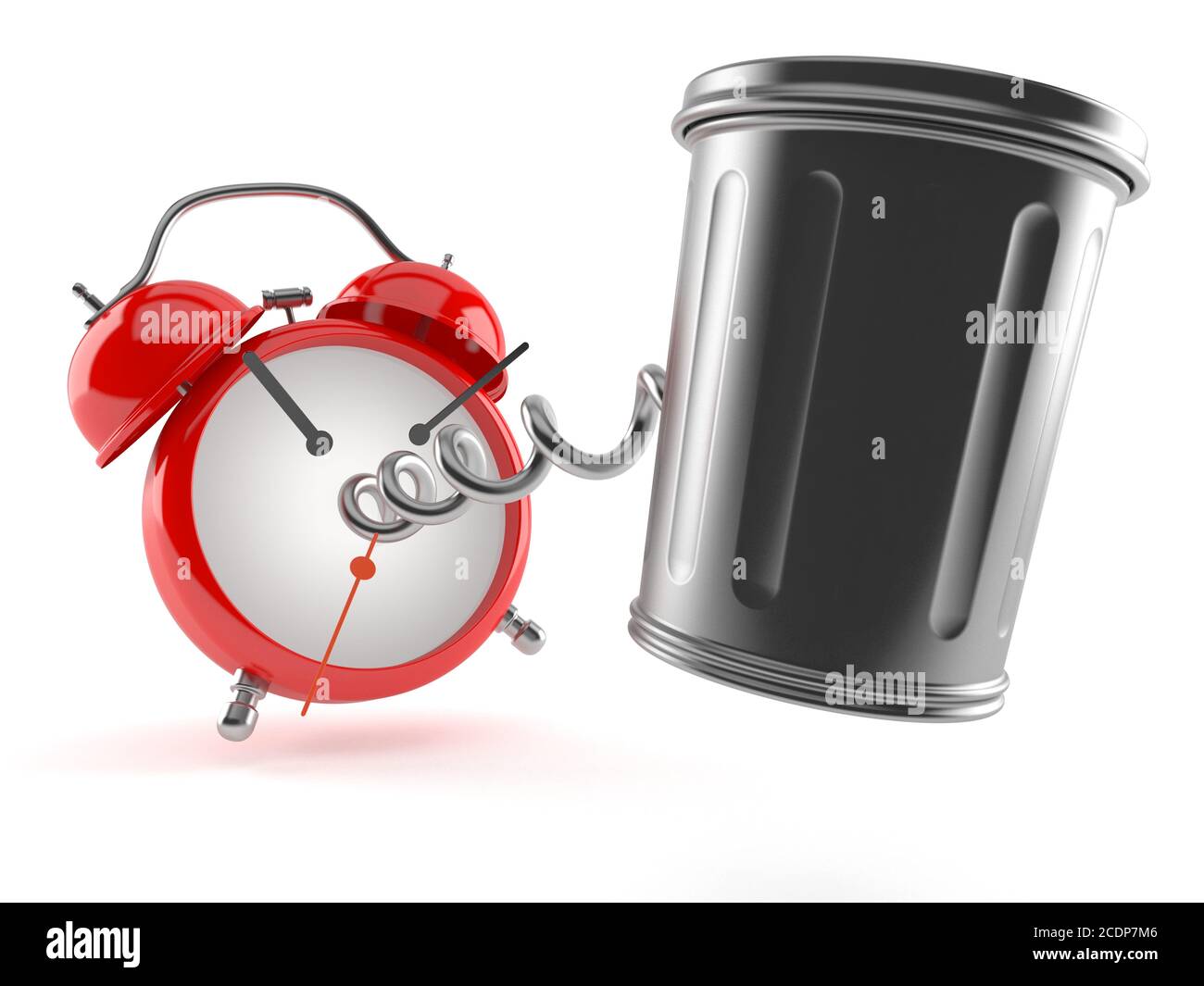 Alarm clock with trash can isolated on white background Stock Photo - Alamy