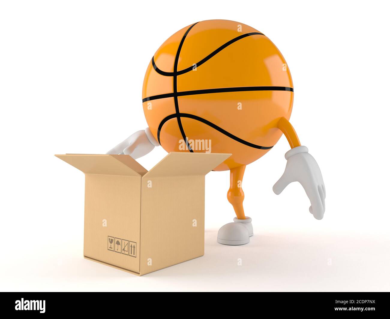 Basketball character with open box isolated on white background Stock ...