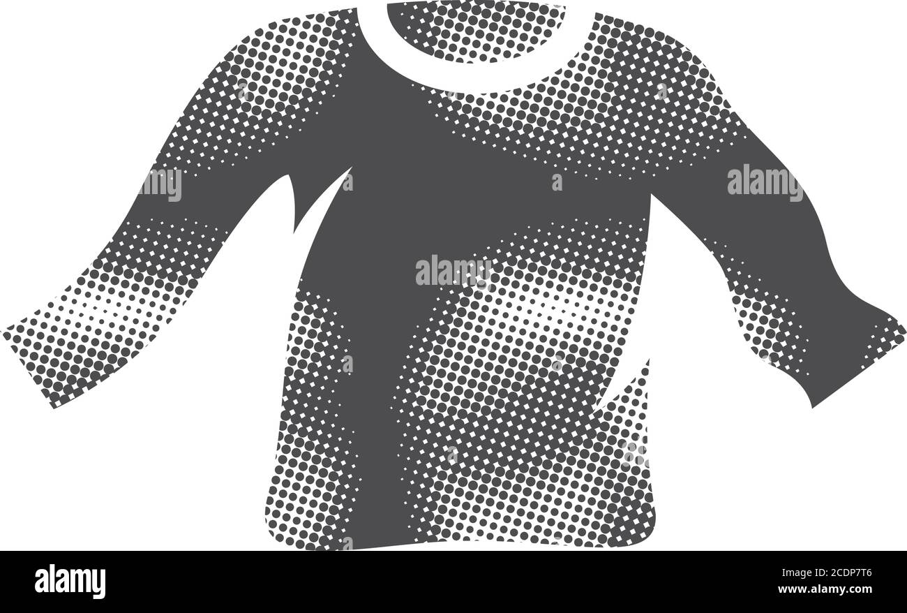 Long sleeve T-shirt icon in halftone style. Black and white monochrome ...