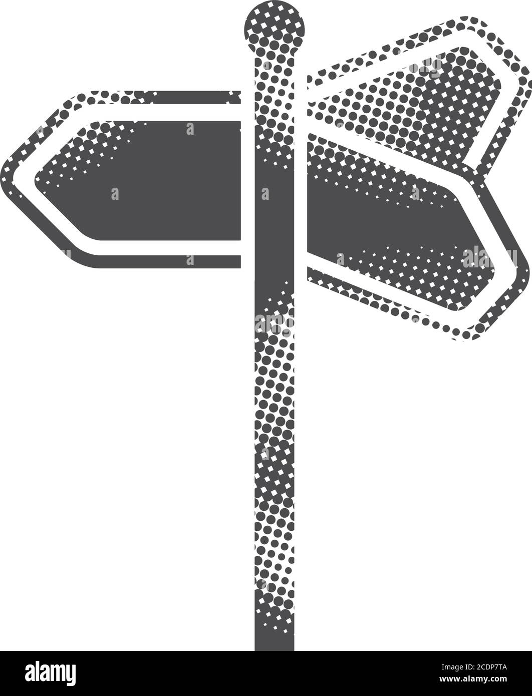 Road sign post icon in halftone style. Black and white monochrome ...