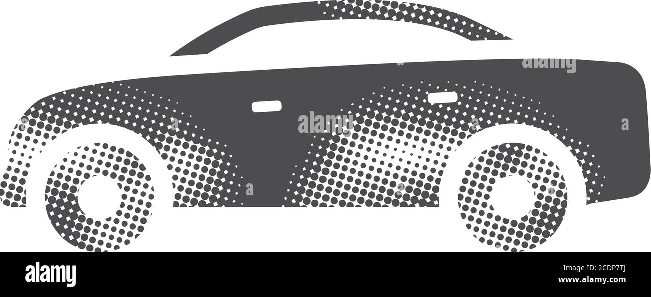 Car icon in halftone style. Black and white monochrome vector ...