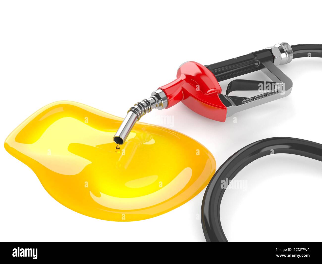 Gasoline nozzle with spilled gasoline isolated on white background ...
