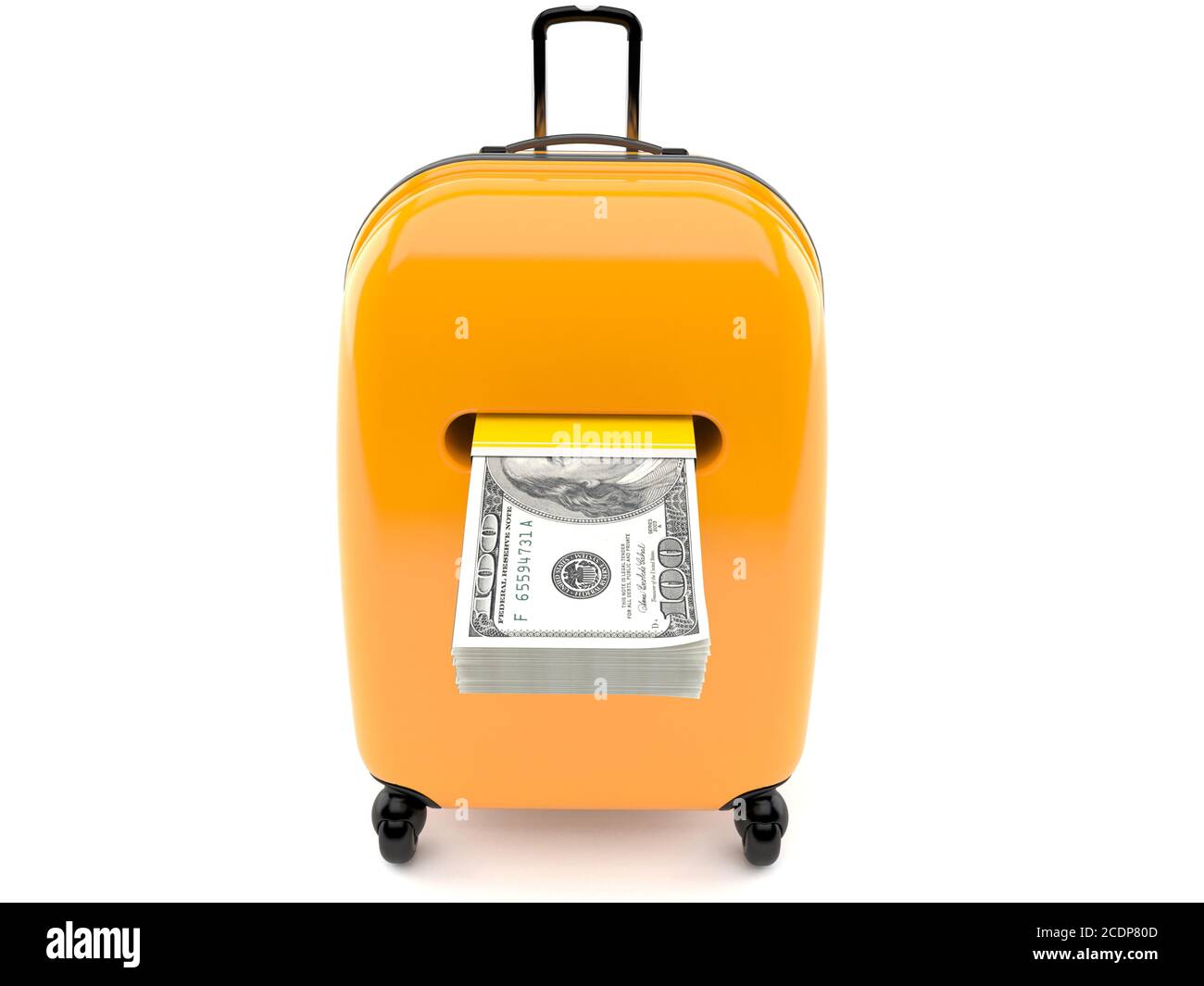 Suitcase with money isolated on white background Stock Photo - Alamy