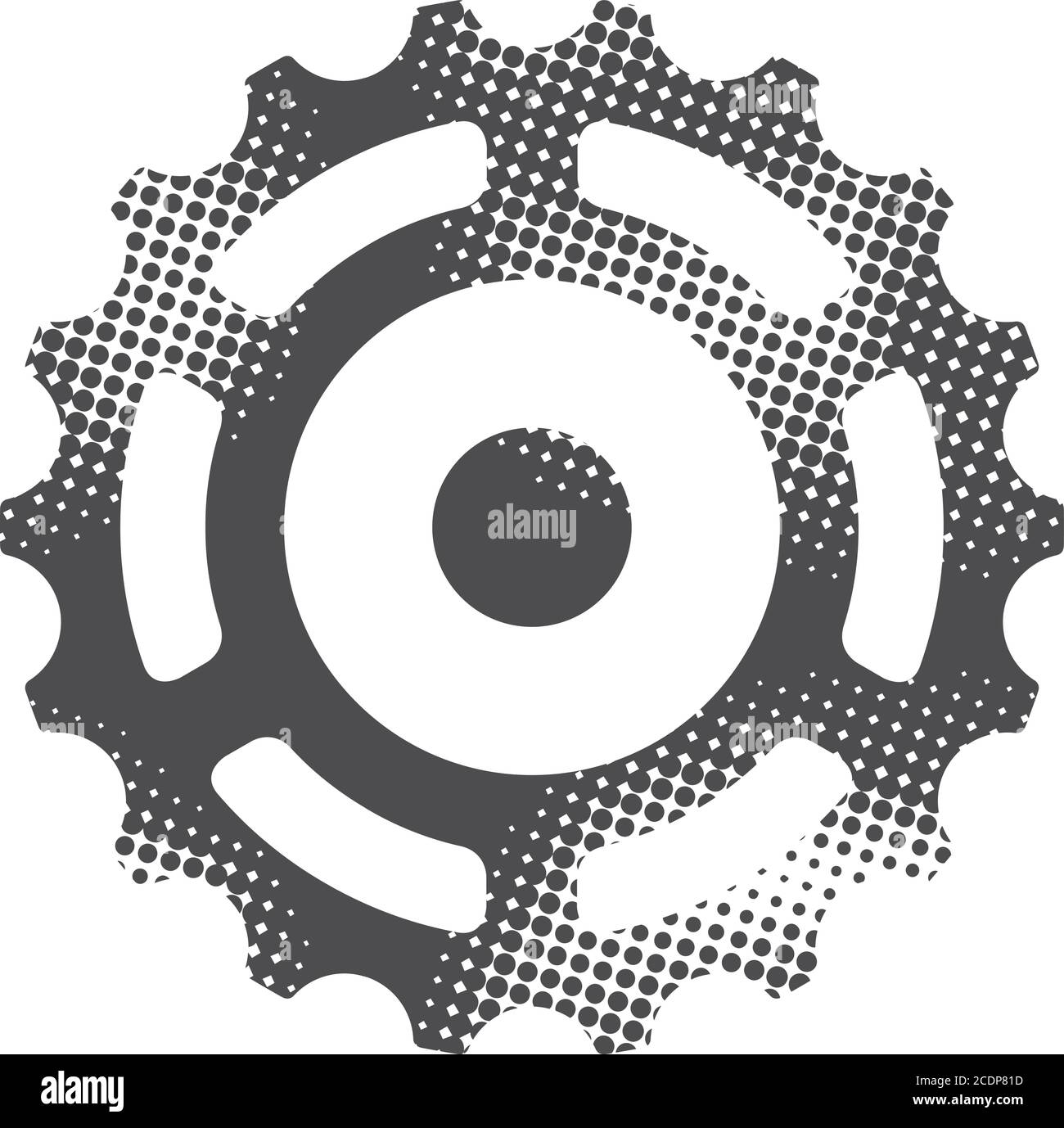 Sprocket icon in halftone style. Black and white monochrome vector ...