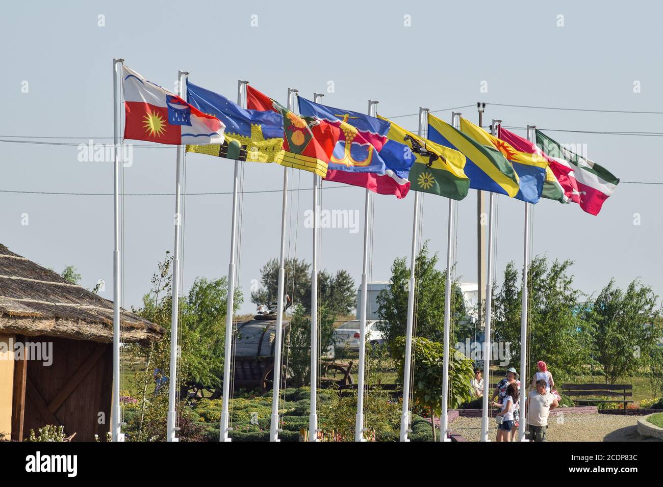 Number of different flags with coats of arms and banners Stock Photo ...