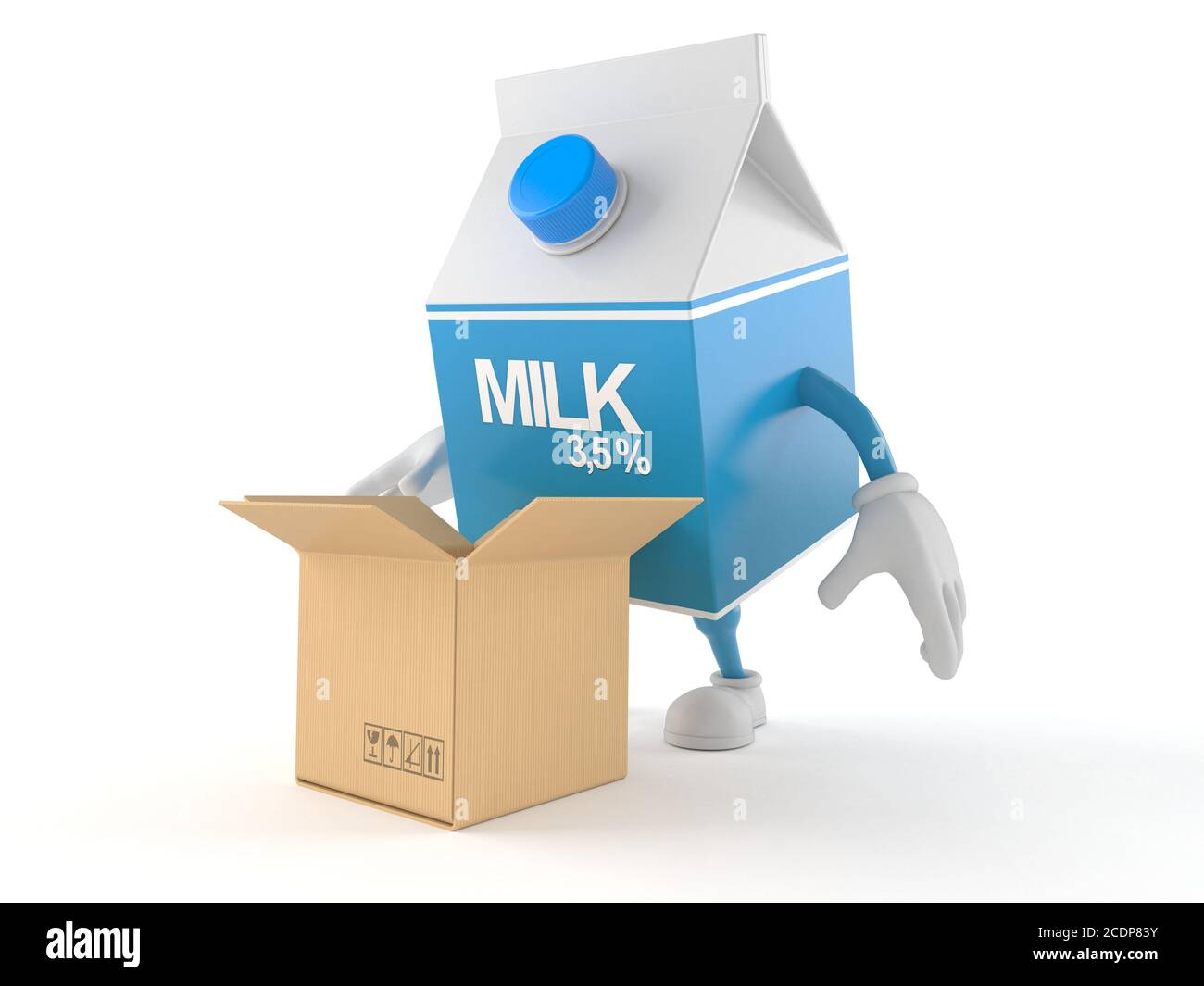 Milk box character with open box isolated on white background Stock ...