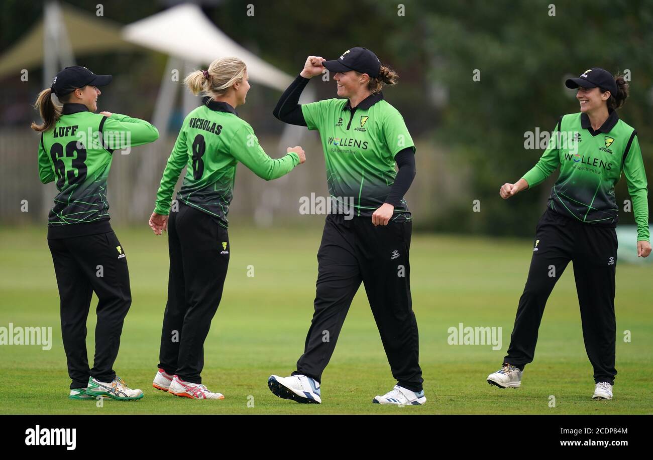 Western Storm's Anya Shrubsole (centre right) celebrates catching out ...