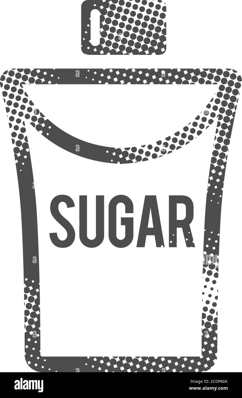 Sugar packaging icon with cross sign in halftone style. Black and white ...