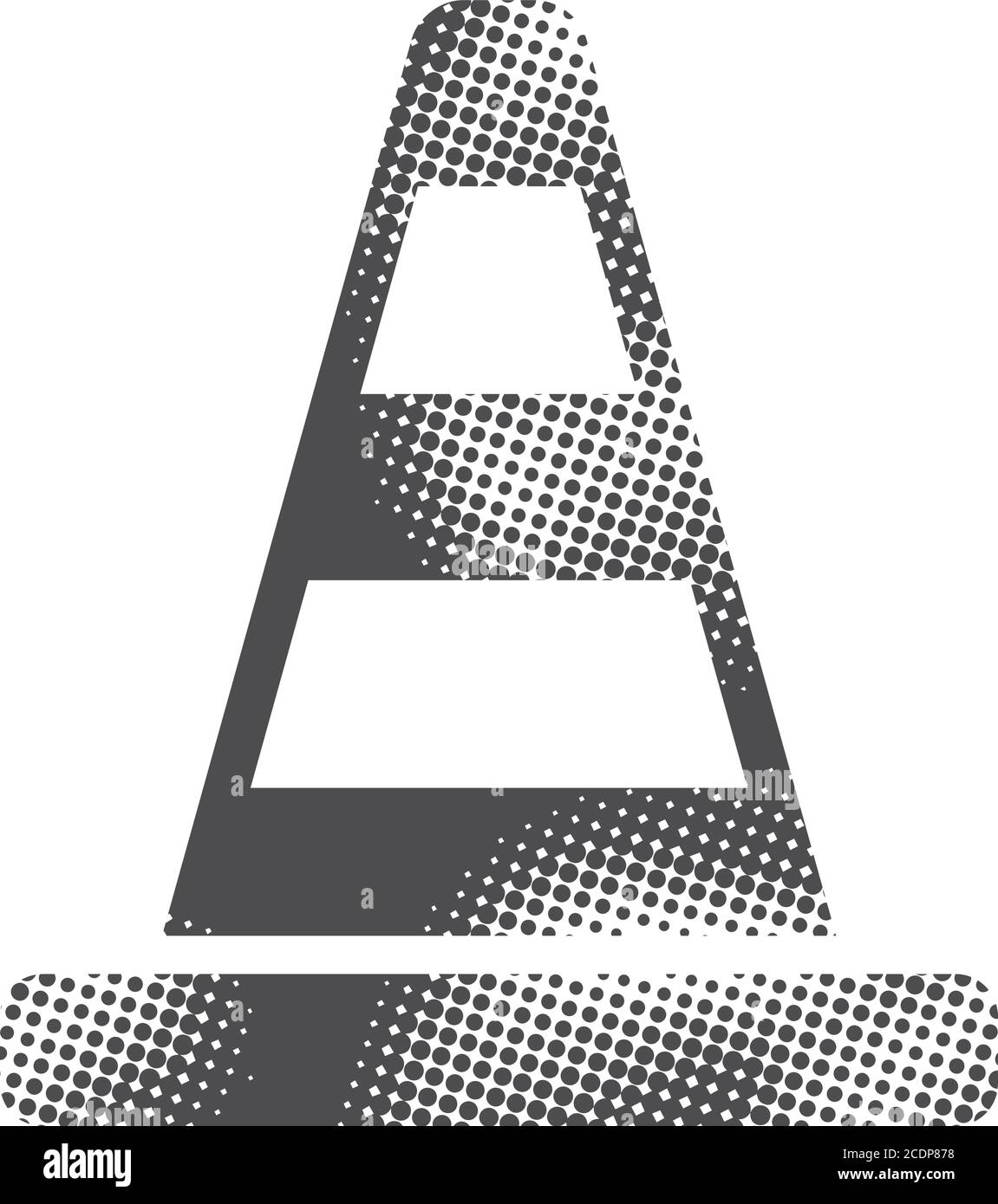 Road sign cone icon in halftone style. Black and white monochrome ...