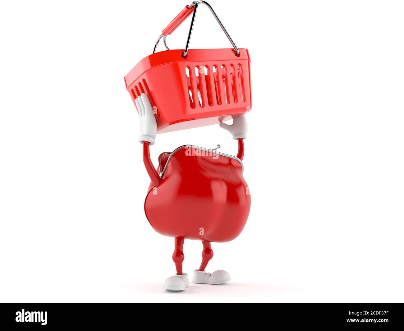 Purse character holding shopping basket isolated on white background ...