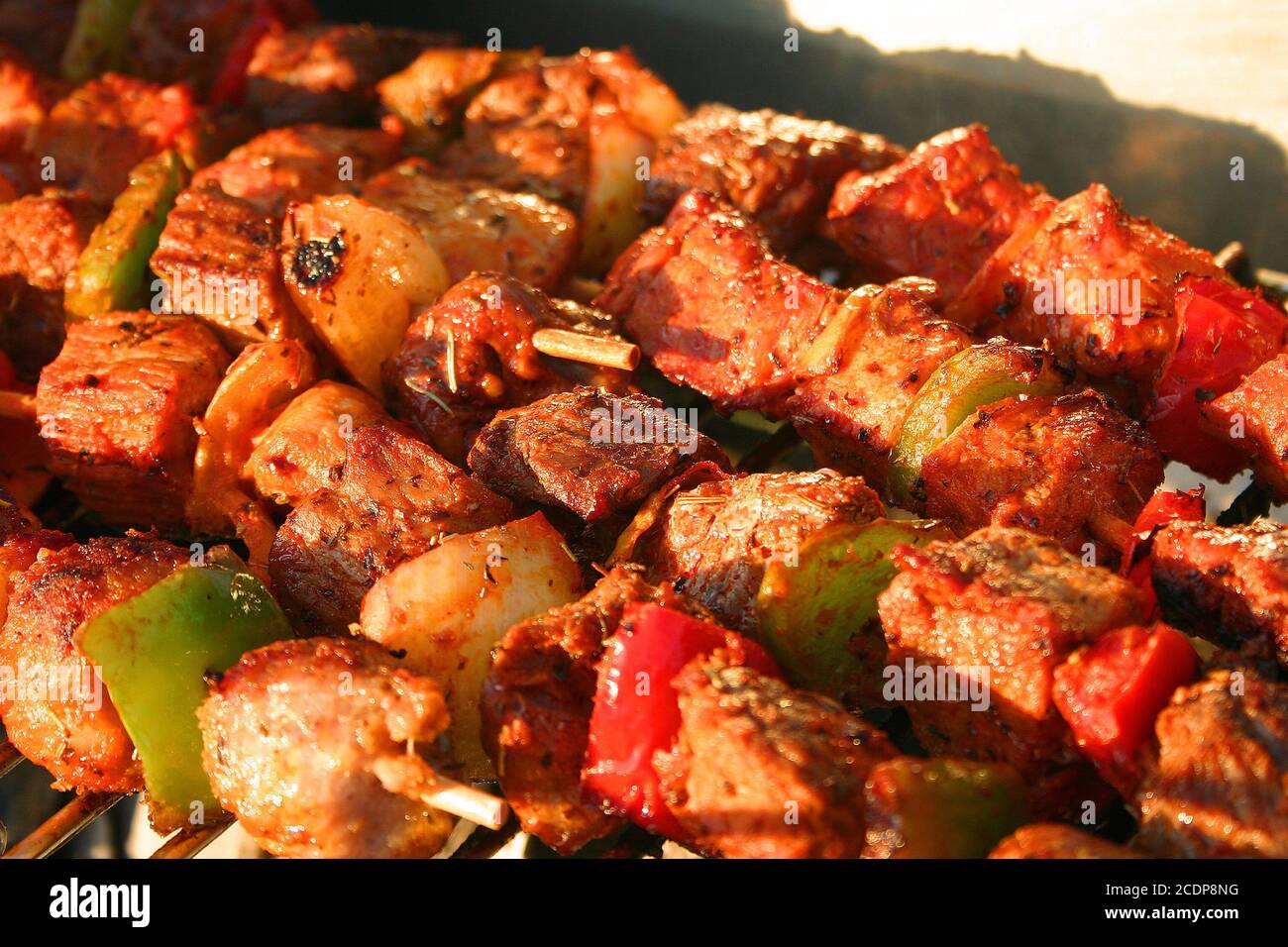 Meat Brochettes in detail on a Barbecue Stock Photo - Alamy