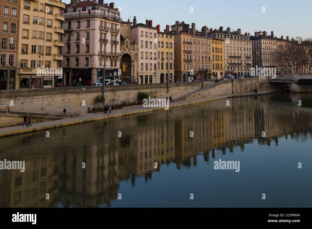 Cityscape of Lyon city by the river with building reflections on the ...