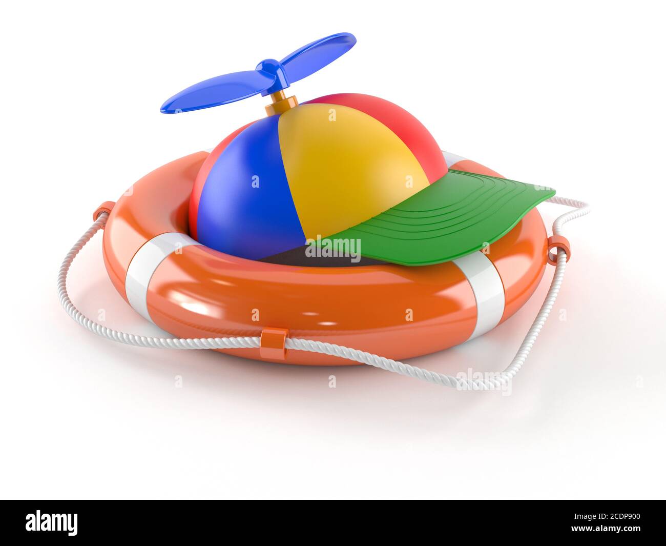 Life buoy with kid cap isolated on white background Stock Photo - Alamy