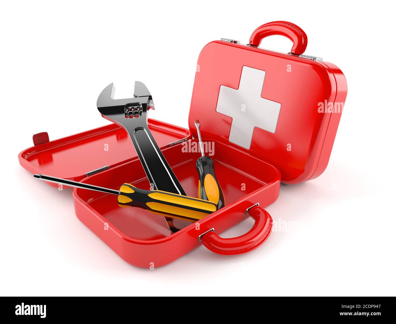 First aid kit with work tools isolated on white background Stock Photo ...